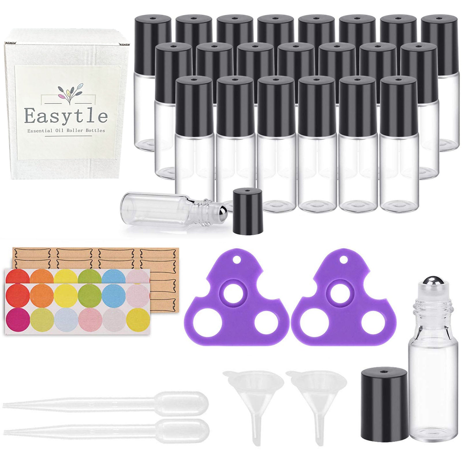 Easytle Essential Oil Roller Bottles 24 Pack 5ml Clear Glass Roller Bo